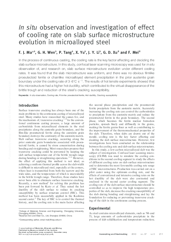 Pdf In Situ Observation And Investigation Of Effect Of Cooling Rate On Slab Surface