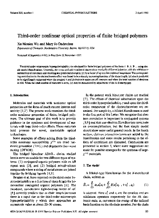 (PDF) Third-order nonlinear optical properties of finite bridged polymers