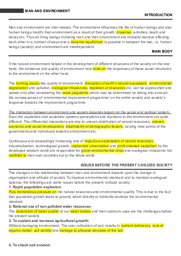 (DOC) Man and environment