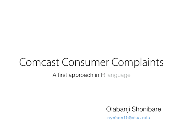 (PDF) Comcast Consumer Complaints: A first approach in R language