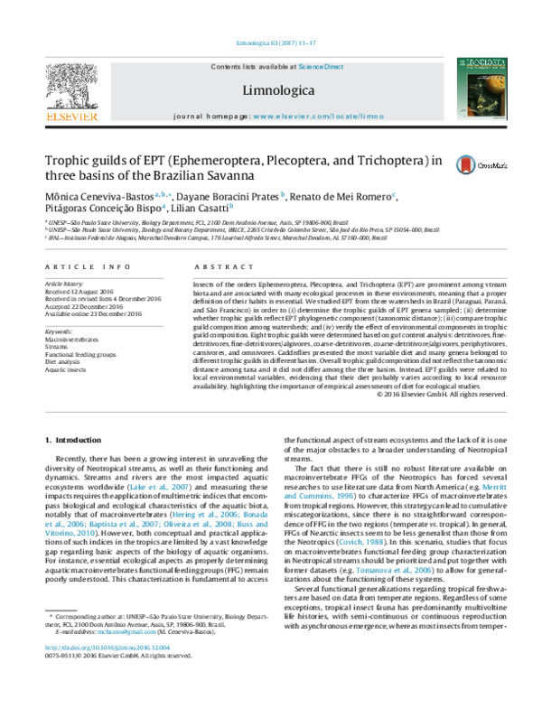 (PDF) Trophic guilds of EPT (Ephemeroptera, Plecoptera, and Trichoptera ...
