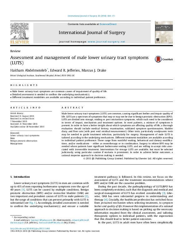 (PDF) Assessment and management of male lower urinary tract symptoms (LUTS