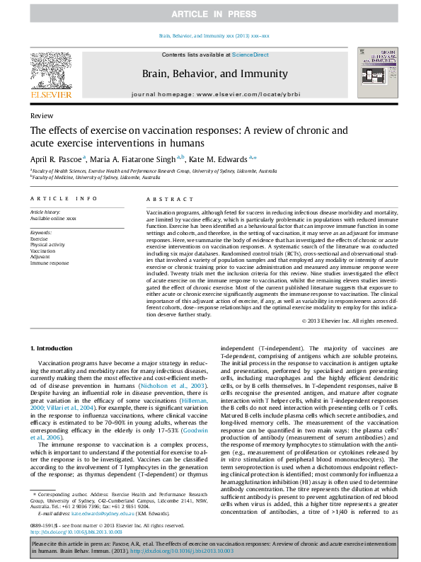 (PDF) The effects of exercise on vaccination responses: A review of ...