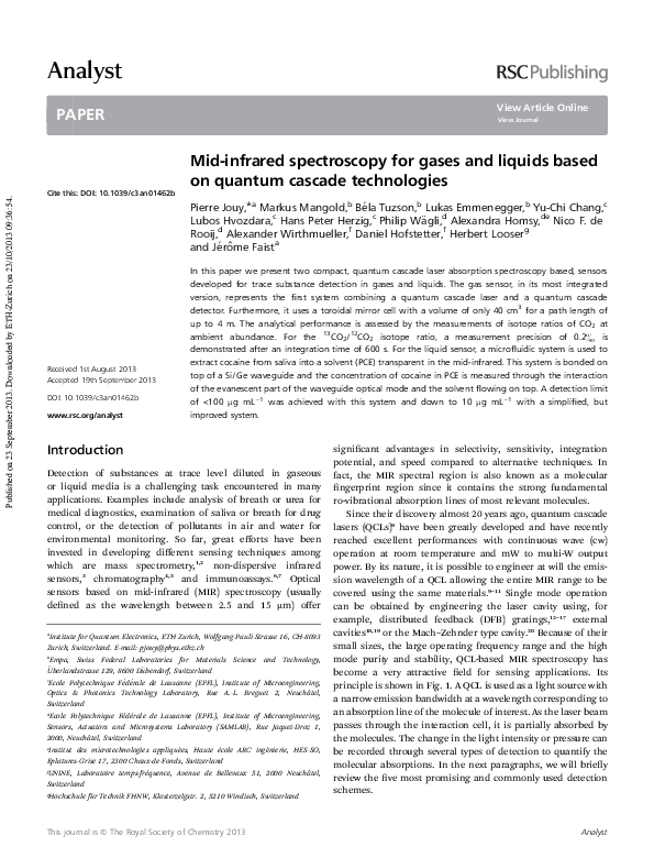 (PDF) Mid-infrared quantum cascade laser based trace gas sensor ...
