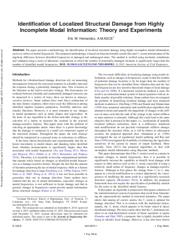 (PDF) Identification of Localized Structural Damage from Highly Incomplete Modal Information ...