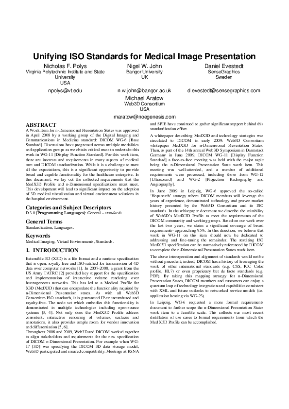 (PDF) Unifying iso standards for medical image presentation