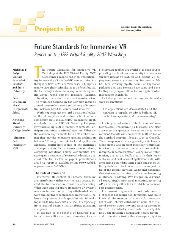 (PDF) Future Standards for Immersive VR: Report on the IEEE Virtual ...