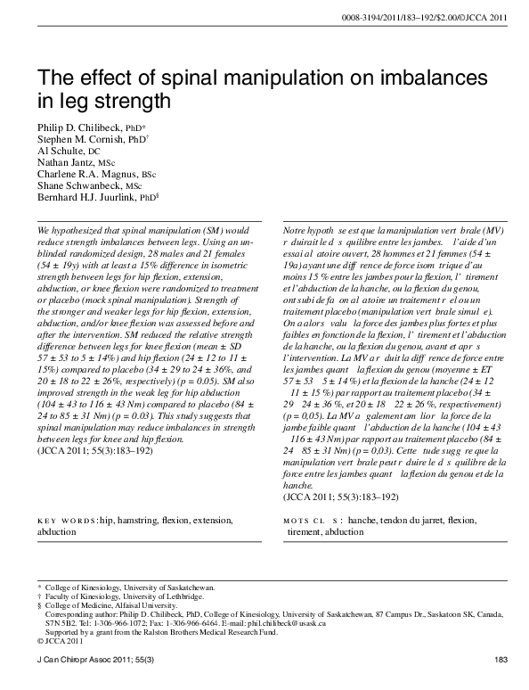 (PDF) Spinal Manipulation Reduces Leg Strength Imbalance