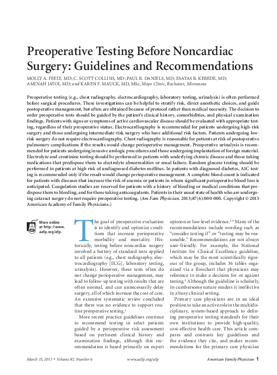 Pdf Preoperative Testing Before Noncardiac Surgery Guidelines And