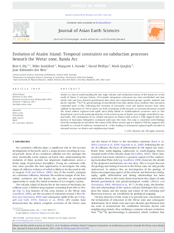 (PDF) Evolution of Ataúro Island: Temporal constraints on subduction ...