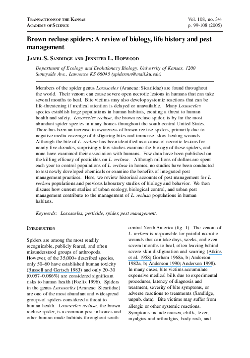 (PDF) Brown recluse spiders: A review of biology, life history and pest ...