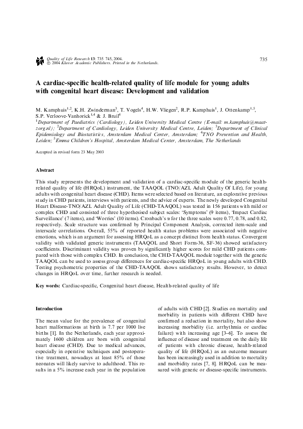(PDF) A cardiac-specific health-related quality of life module for young adults with congenital ...