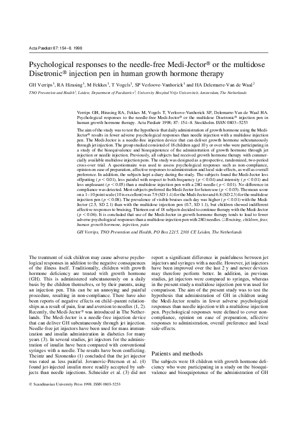 (PDF) Psychological responses to the needle-free Medi-Jector® or the ...
