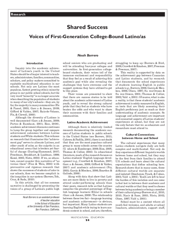 (PDF) Shared Success: Voices of First-Generation College-Bound Latino/as
