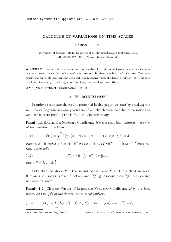 (PDF) Calculus of Variations on Time Scales | Martin Bohner - Academia.edu