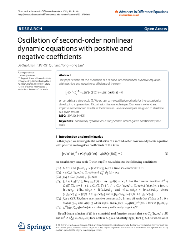 (PDF) Oscillation of second-order nonlinear dynamic equations with ...