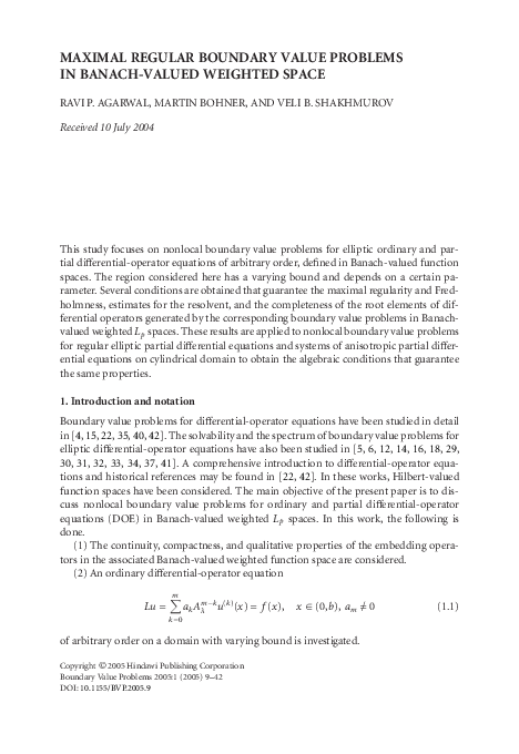 (PDF) Maximal regular boundary value problems in Banach-valued weighted space