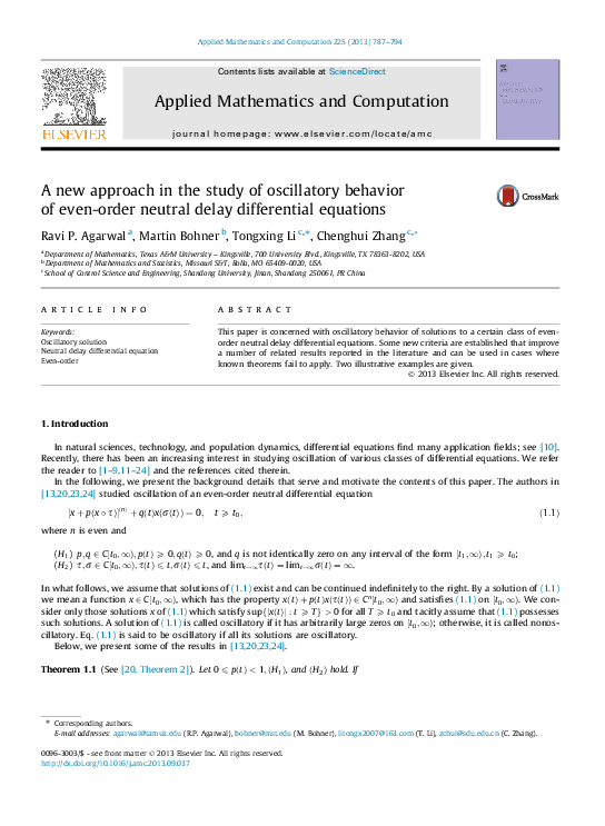 (PDF) A new approach in the study of oscillatory behavior of even-order neutral delay ...