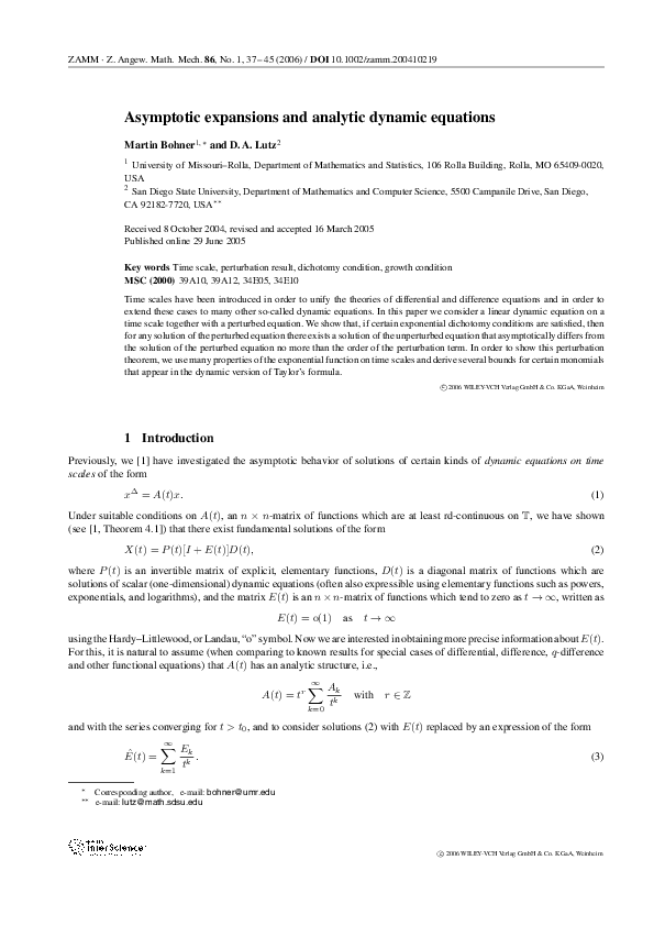 (PDF) Asymptotic expansions and analytic dynamic equations