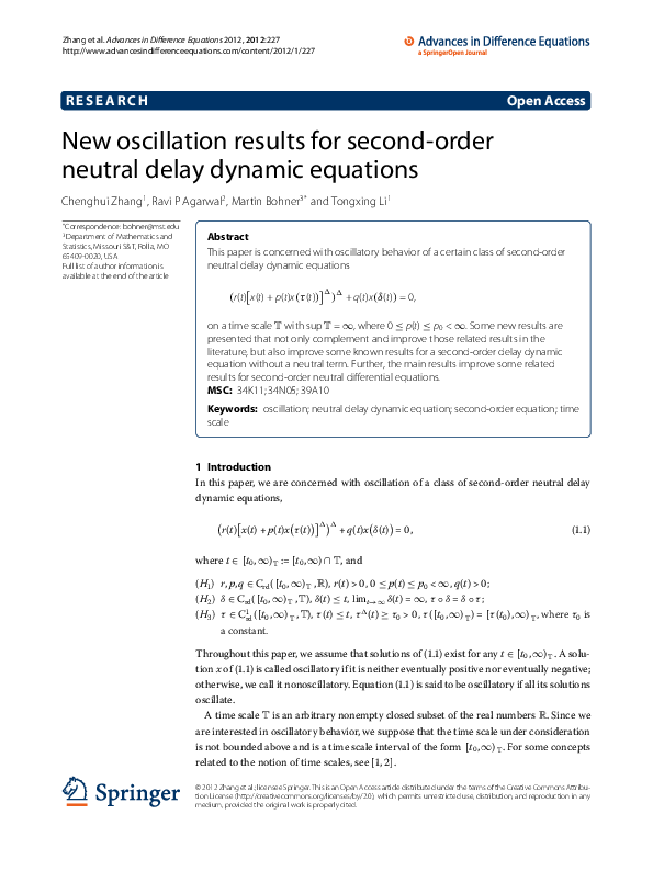 (PDF) New oscillation results for second-order neutral delay dynamic equations