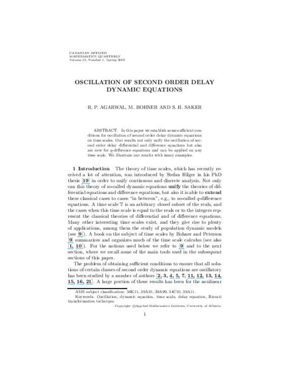 Pdf Oscillation Of Second Order Delay Dynamic Equations On Time Scales