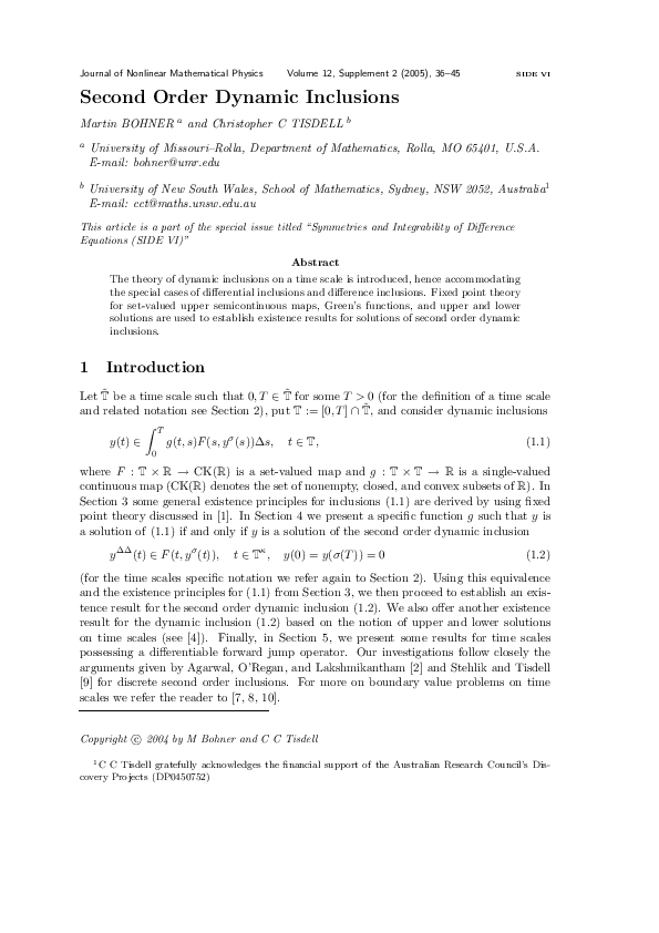 (PDF) Second Order Dynamic Inclusions