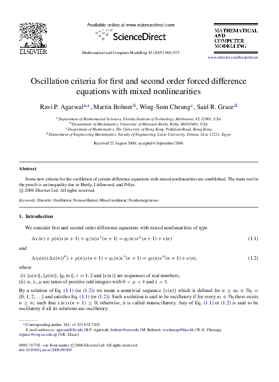 Pdf Oscillation Criteria For First And Second Order Forced Difference Equations With Mixed