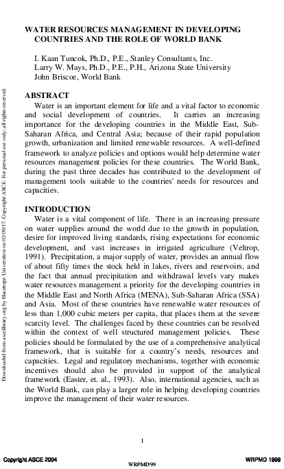 (PDF) WATER RESOURCES MANAGEMENT IN DEVELOPING COUNTRIES AND THE ROLE ...