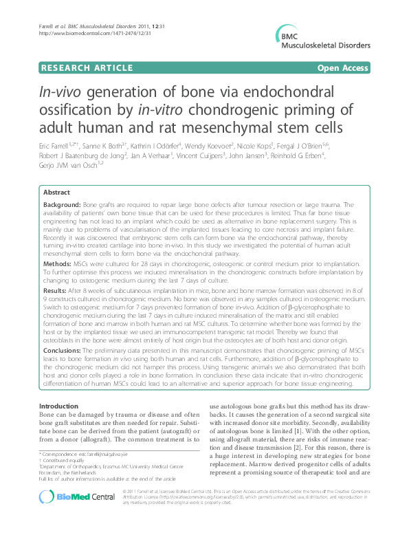 (PDF) In-vivo generation of bone via endochondral ossification by in-vitro chondrogenic priming ...