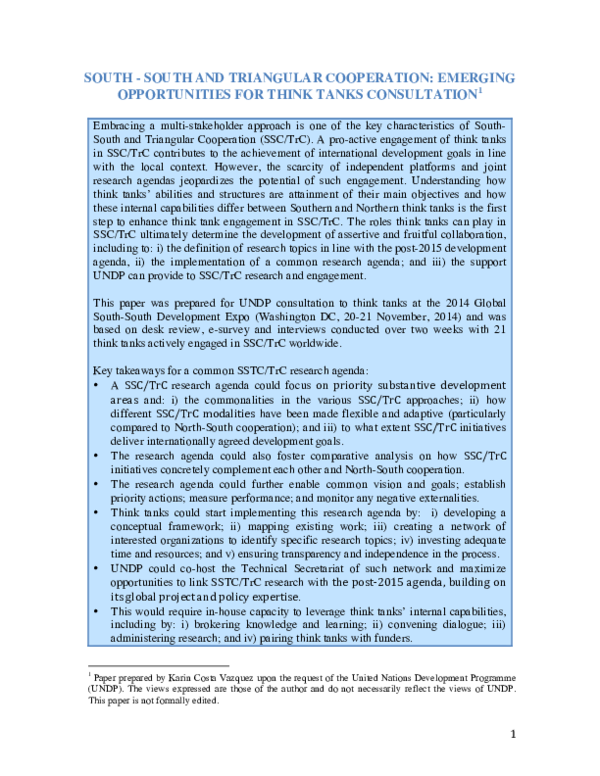 (PDF) South-South and Triangular Cooperation: Emerging Opportunities ...