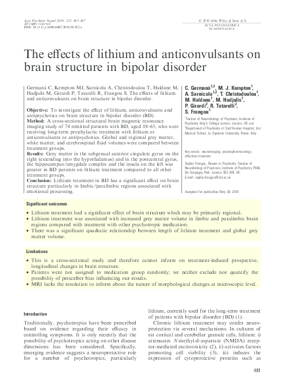 (PDF) The effects of lithium and anticonvulsants on brain structure in ...