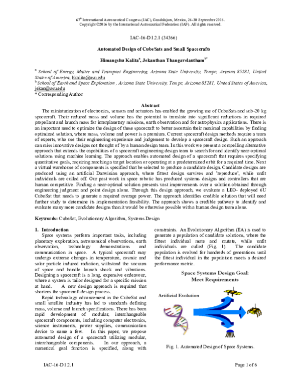 Pdf Automated Design Of Cubesats And Small Spacecrafts