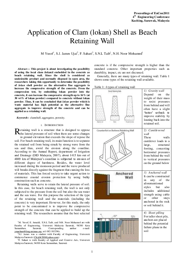 (PDF) Application of Clam (lokan) Shell as Beach Retaining Wall