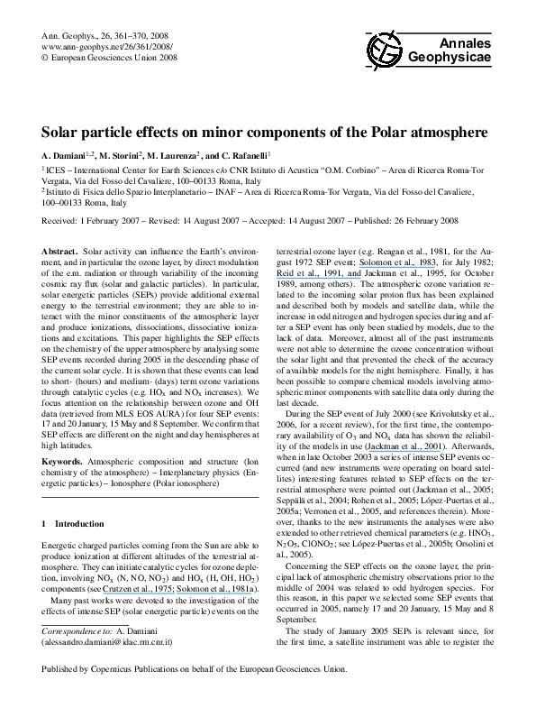 (PDF) Solar particle effects on minor components of the Polar atmosphere
