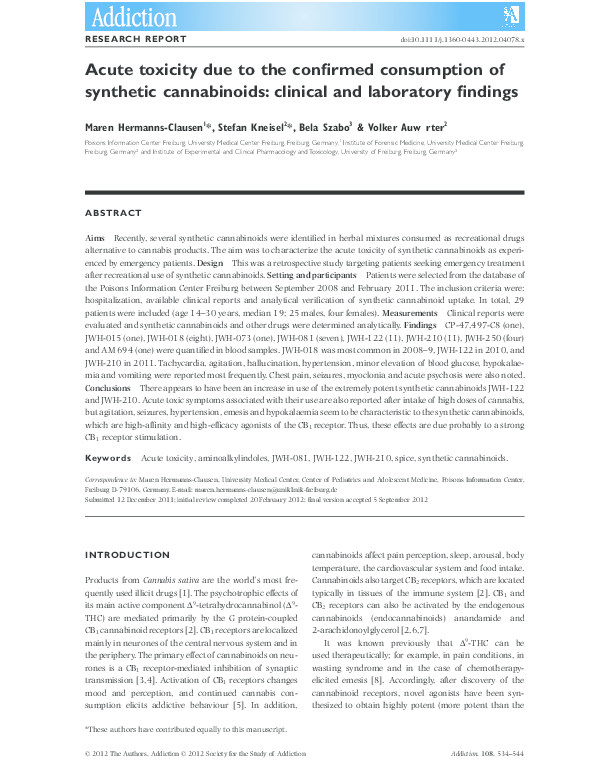 (PDF) Acute toxicity due to the confirmed consumption of synthetic ...
