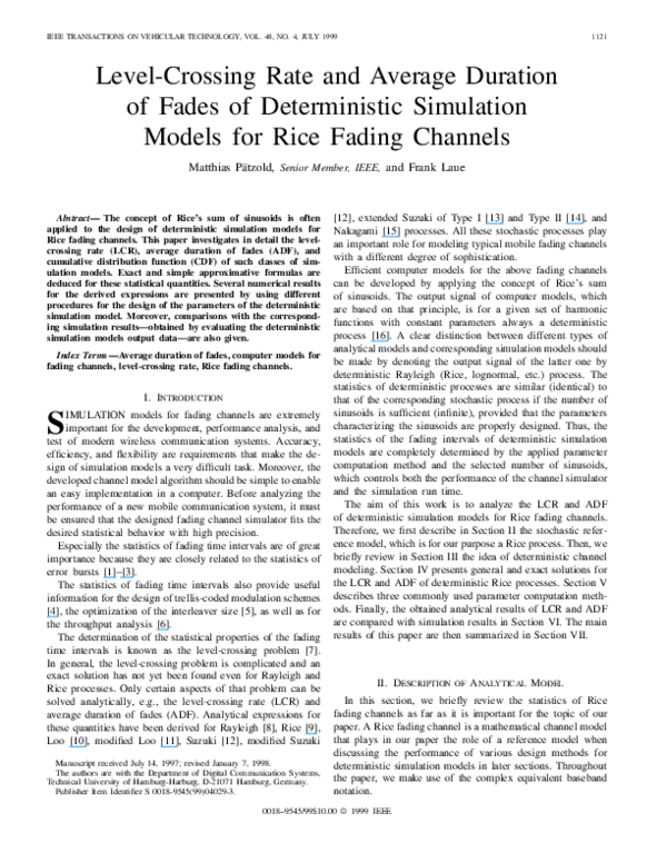 (PDF) Level-crossing rate and average duration of fades of deterministic simulation models for ...