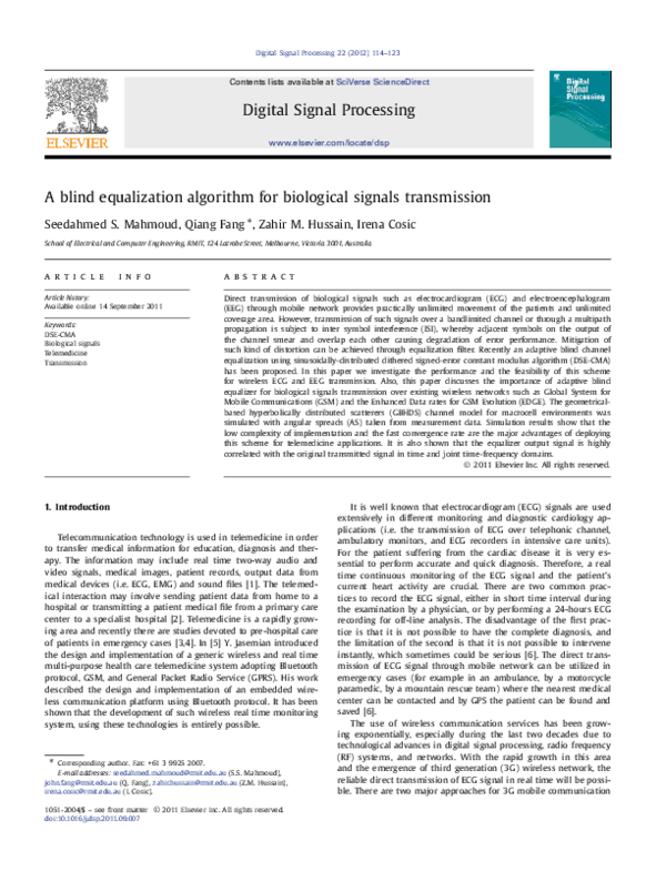 Pdf A Blind Equalization Algorithm For Biological Signals Transmission