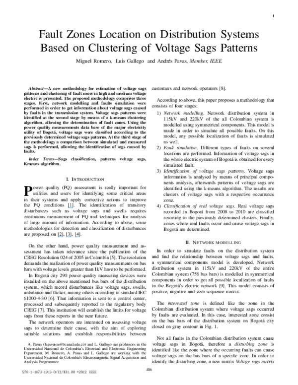 Pdf Fault Zones Location On Distribution Systems Based On Clustering Of Voltage Sags Patterns