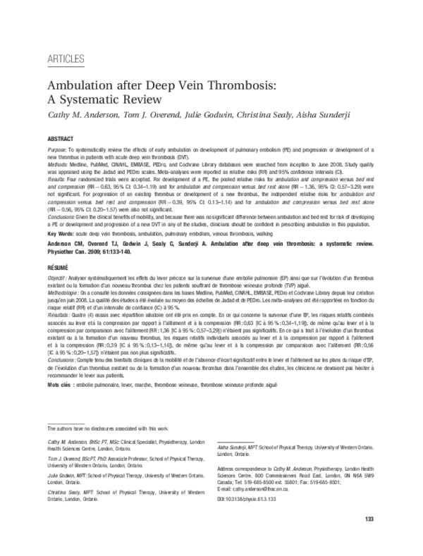 (PDF) Ambulation after Deep Vein Thrombosis: A Systematic Review