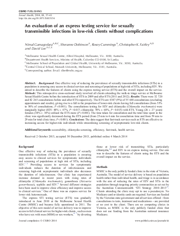 (PDF) An evaluation of an express testing service for sexually ...