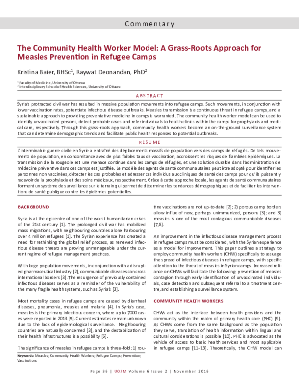 (PDF) The Community Health Worker Model: A Grass-Roots Approach for ...