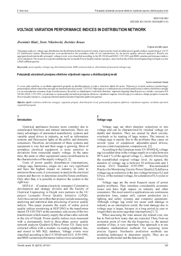 (PDF) Voltage variation performance indices in distribution network