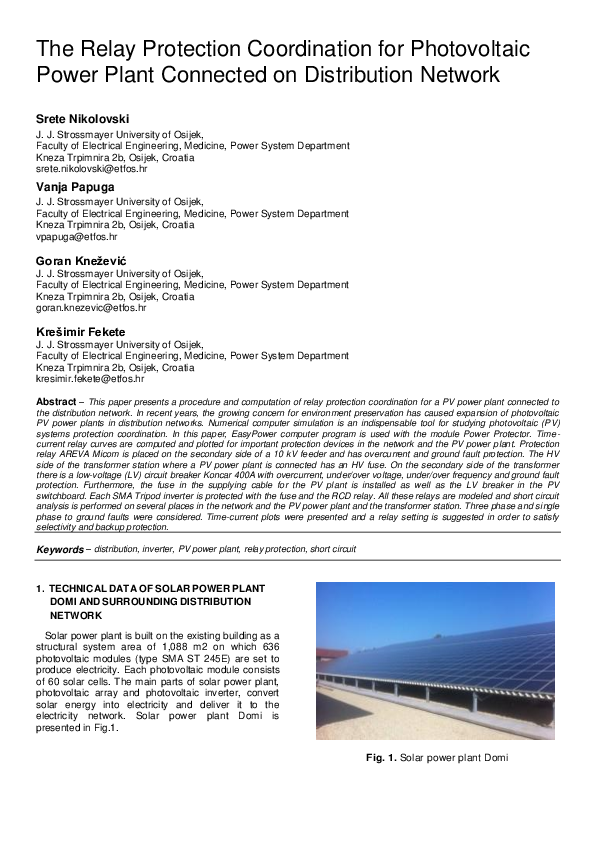 Pdf The Relay Protection Coordination For Photovoltaic Power Plant