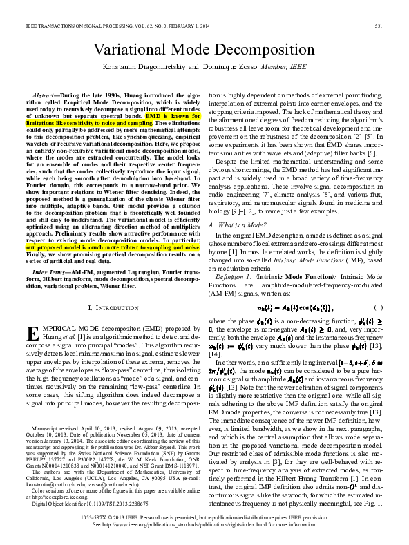 Pdf Variational Mode Decomposition 震 崔
