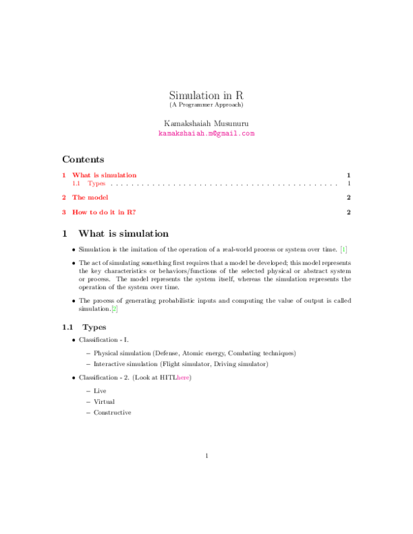 (PDF) Simulation in R (A programmer approach) (PDF) Simulation in R (A programmer approach)