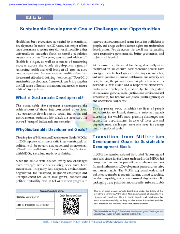 (PDF) Sustainable Development Goals: Challenges and Opportunities