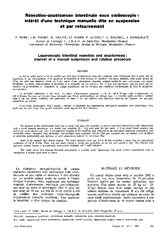 (PDF) Résection-anastomose intestinale sous cœlioscopie : intérêt d’une ...