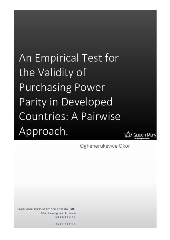(PDF) An Empirical Test for the Validity of Purchasing Power Parity in ...