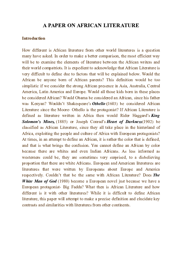(DOC) A PAPER ON AFRICAN LITERATURE
