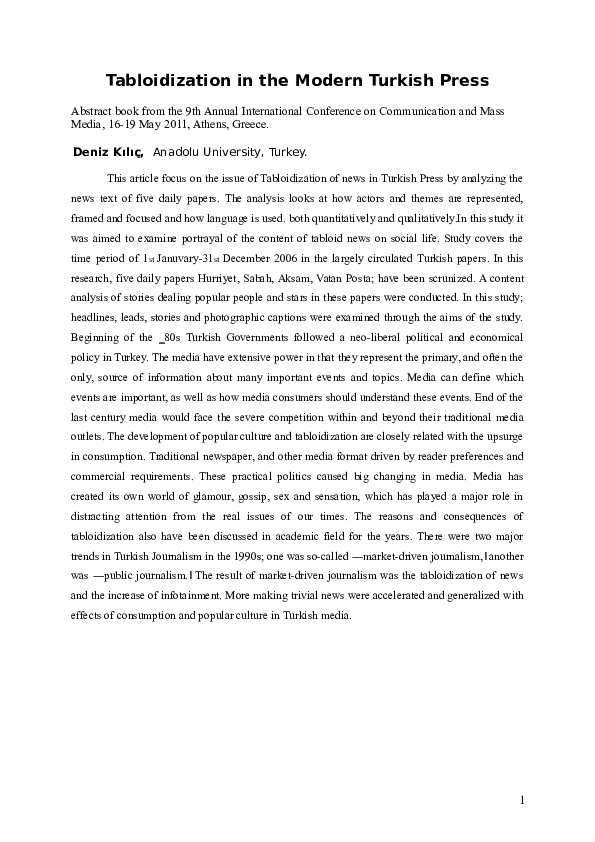 (DOC) Tabloidization in the Modern Turkish Press